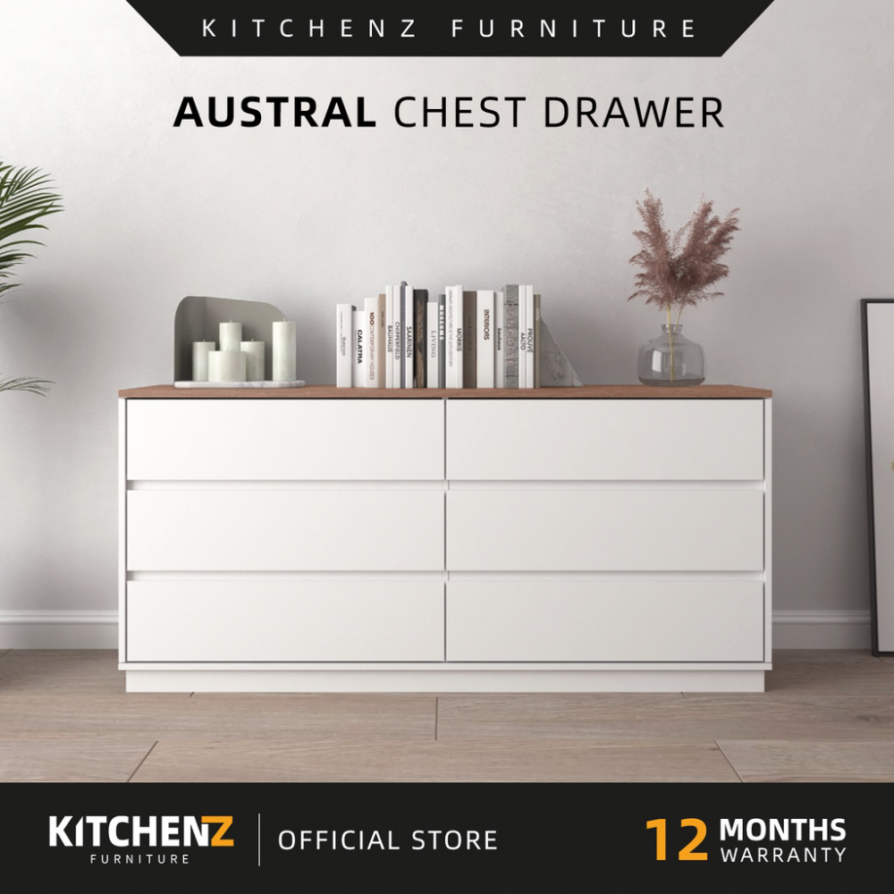 KitchenZ Austral Series 5.2Ft Modernist Design Chest Drawer with 6 ...