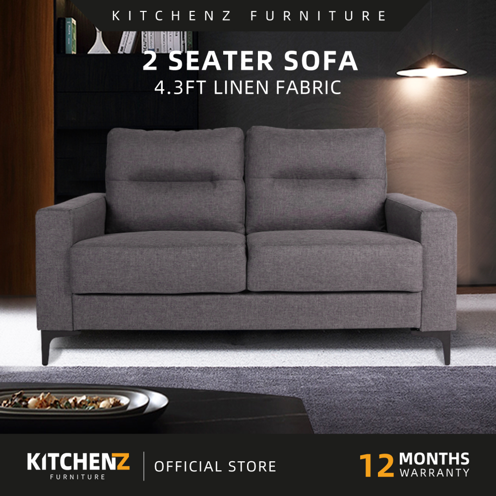 KitchenZ 2 Seater Sofa Set Linen Fabric Sofa Metal Leg Removable Pillow ...