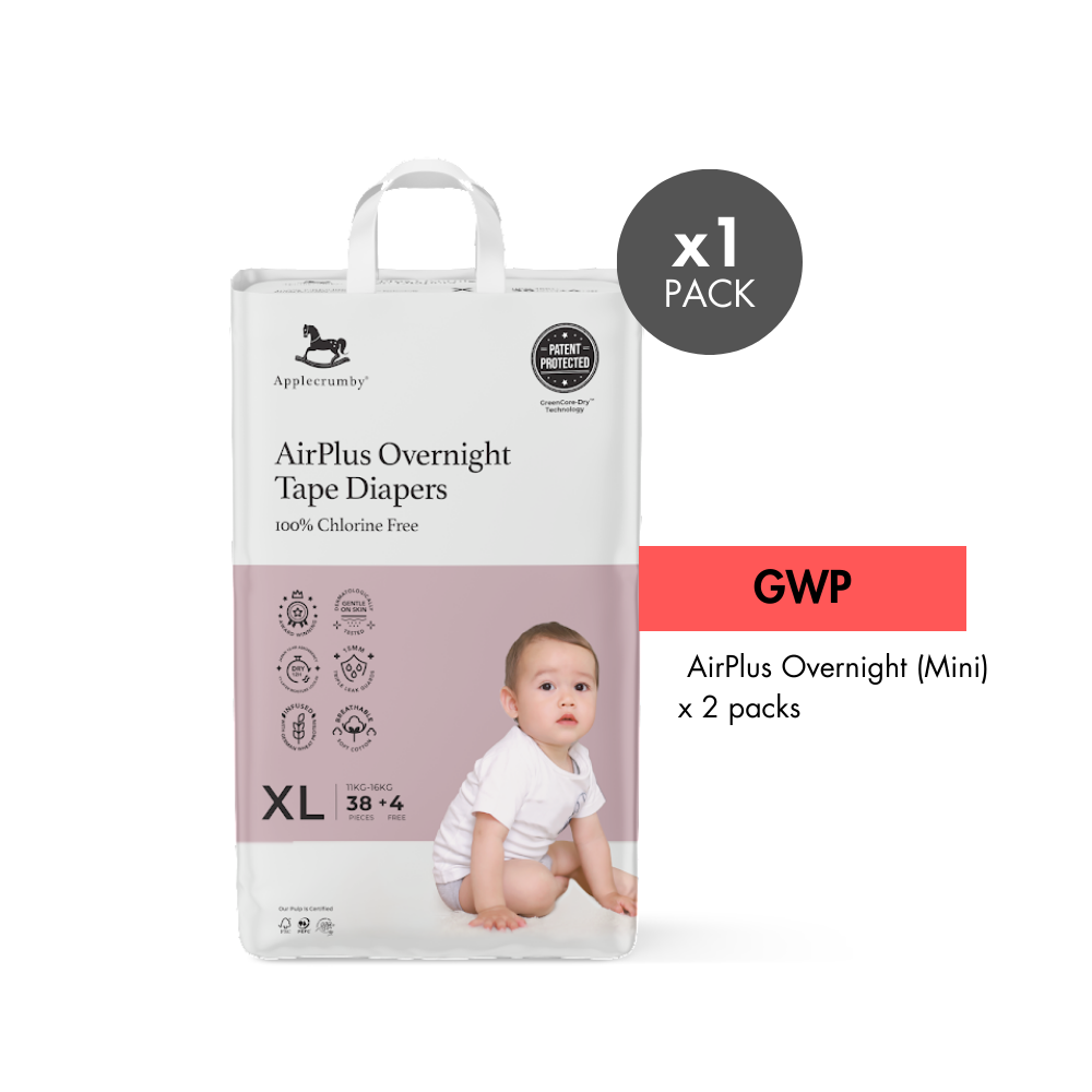 Applecrumby AirPlus Overnight Tape Diapers (Buy 1, Free 2 Packs AirPlus ...