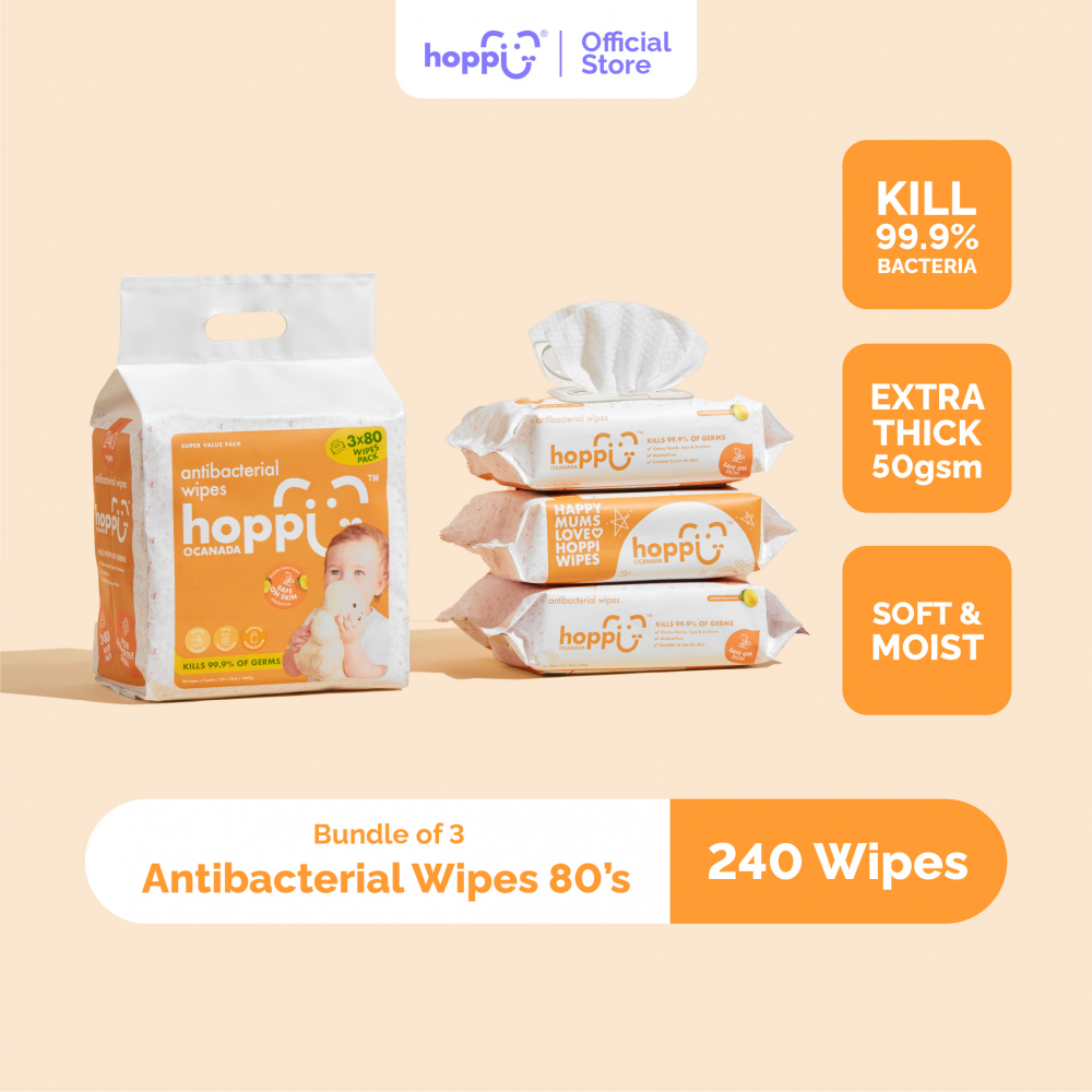 HOPPI PREMIUM BABY ANTIBACTERIAL WIPES - 80 WIPES X 3 PACKS | Subplace ...