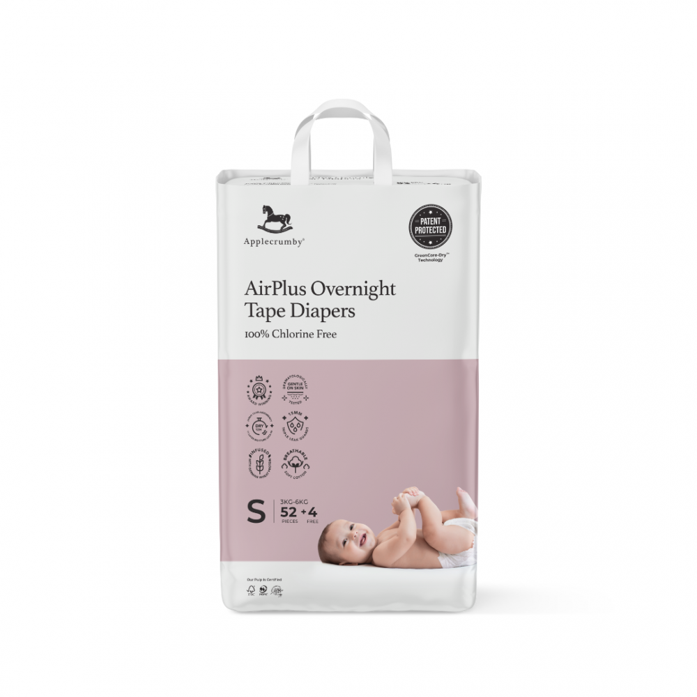 APPLECRUMBY AIRPLUS OVERNIGHT TAPE DIAPERS S52+4 (MEGA, 1 PACK ...