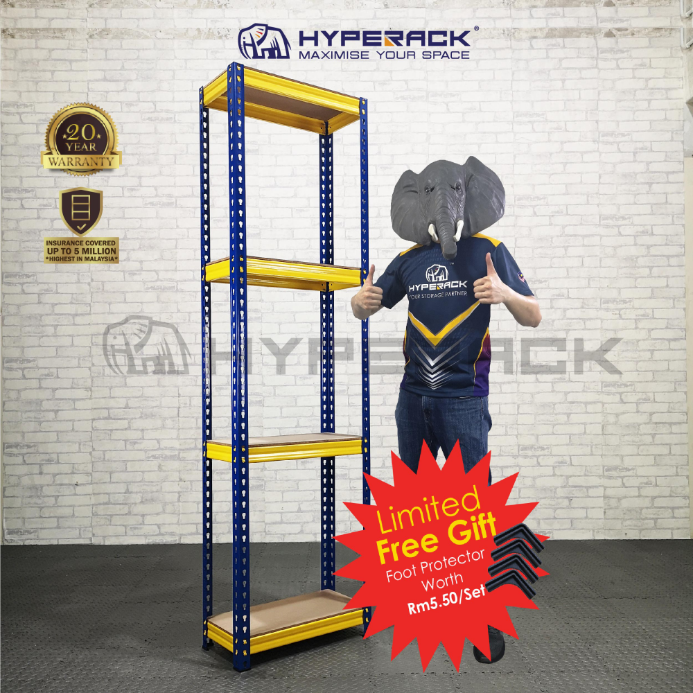 HYPERACK 4 Levels Boltless Rack Blue & Yellow Beige Shelf Rack Storage ...