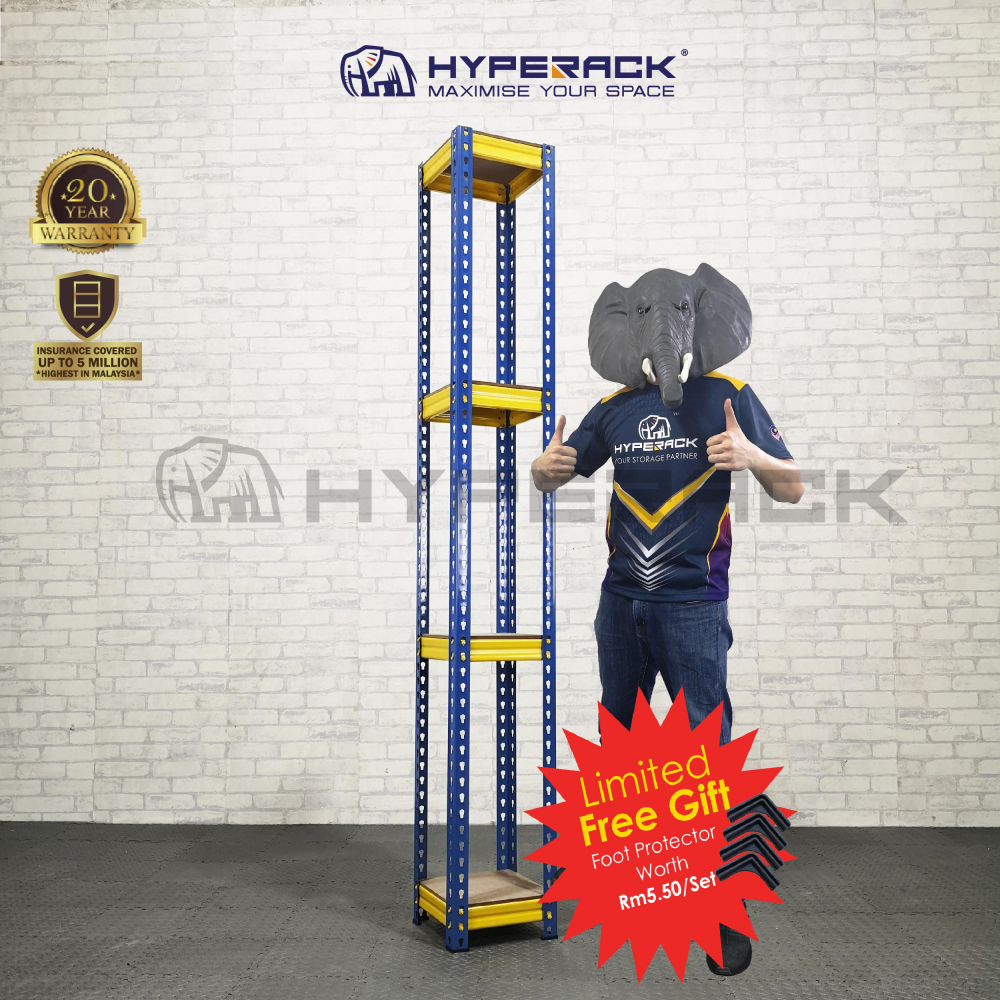 HYPERACK 4 Levels Boltless Rack Blue & Yellow Beige Shelf Rack Storage ...