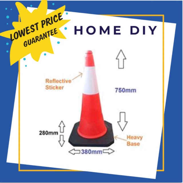 *SINGLE LINE* HEAVY DUTY 30" SAFETY CONE / TRAFFIC CONE RUBBER BASE ...