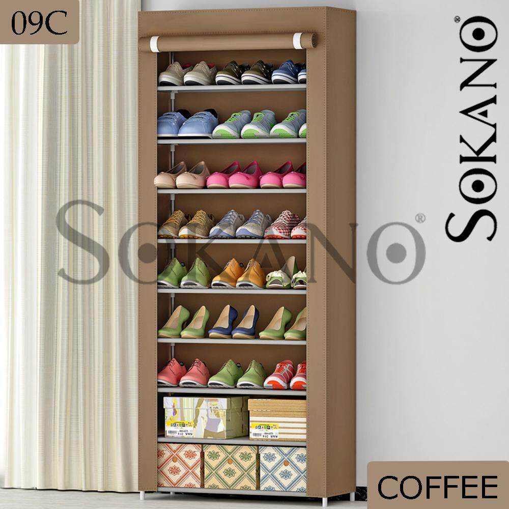SOKANO 09C Shoe Cabinet 10 Tier 9 Column Shoe Rack with Dust Cover Rak ...