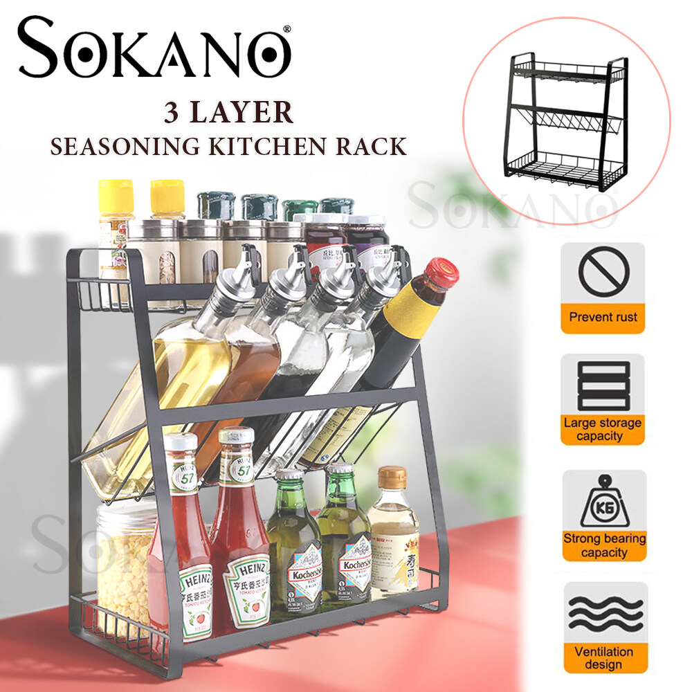 SOKANO KR032 Solid Black 3 Layer Seasoning Rack Kitchen Rack (DELIVERY ...